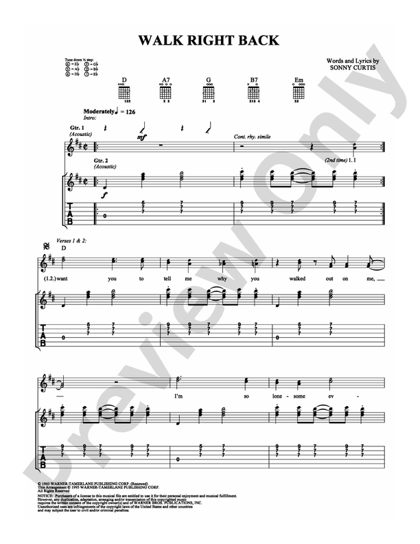 Walk Right Back: Guitar TAB: The Everly Brothers - Digital Sheet Music Download