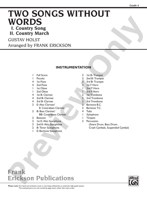 Two Songs Without Words: Score: Concert Band Score - Digital Sheet ...