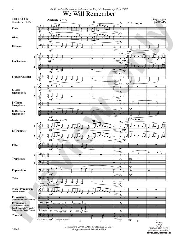 We Will Remember: Score: Concert Band Score - Digital Sheet Music Download
