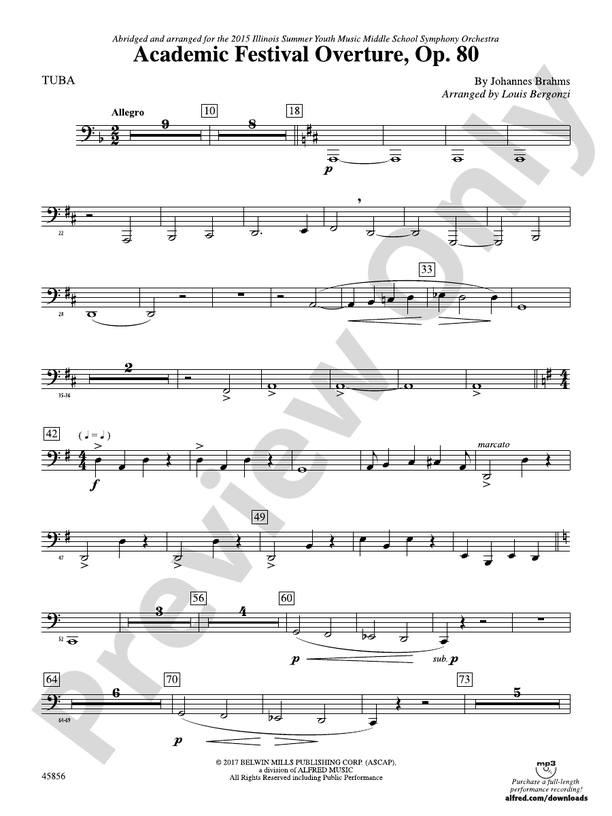 Academic Festival Overture, Op. 80: Tuba: Tuba Part - Digital Sheet ...