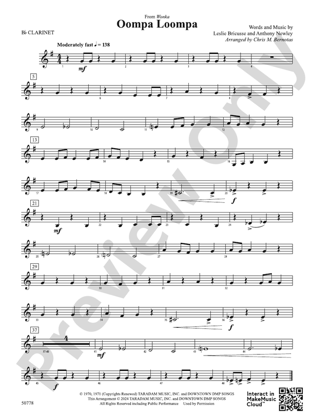 Oompa Loompa: 1st B-flat Clarinet: 1st B-flat Clarinet Part - Digital ...