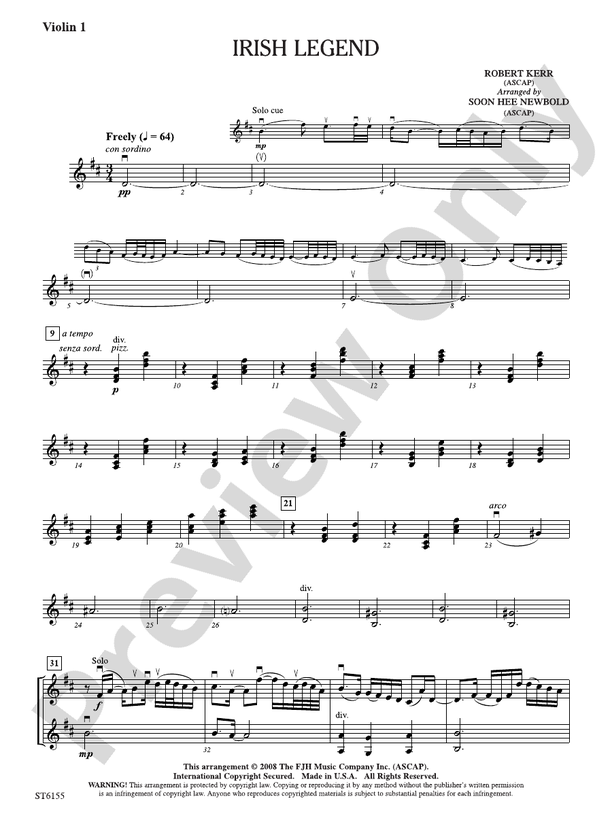 Irish Legend: Violin 1: Violin 1 Part: Robert Kerr - Digital Sheet Music Download