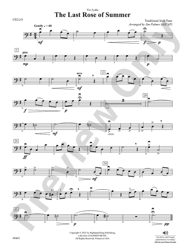 The Last Rose of Summer: Cello: Cello Part - Digital Sheet Music Download