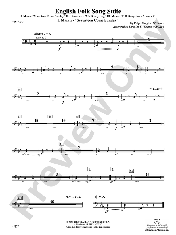 English Folk Song Suite: Timpani: Timpani Part - Digital Sheet Music ...