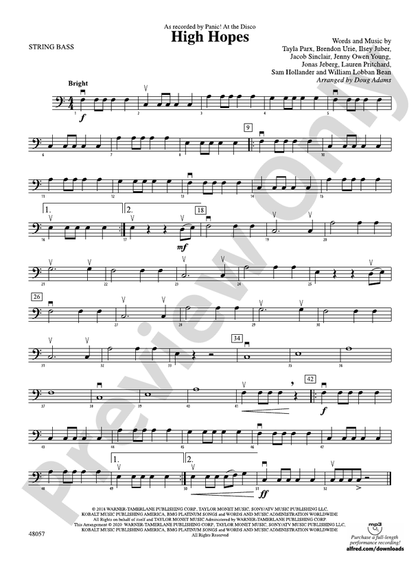 High Hopes: String Bass: String Bass Part - Digital Sheet Music Download