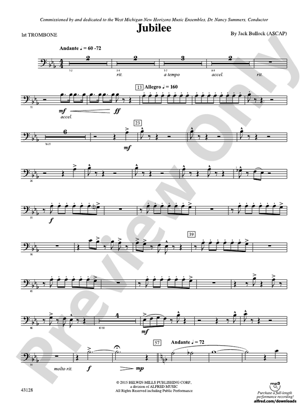 Jubilee: 1st Trombone: 1st Trombone Part - Digital Sheet Music Download