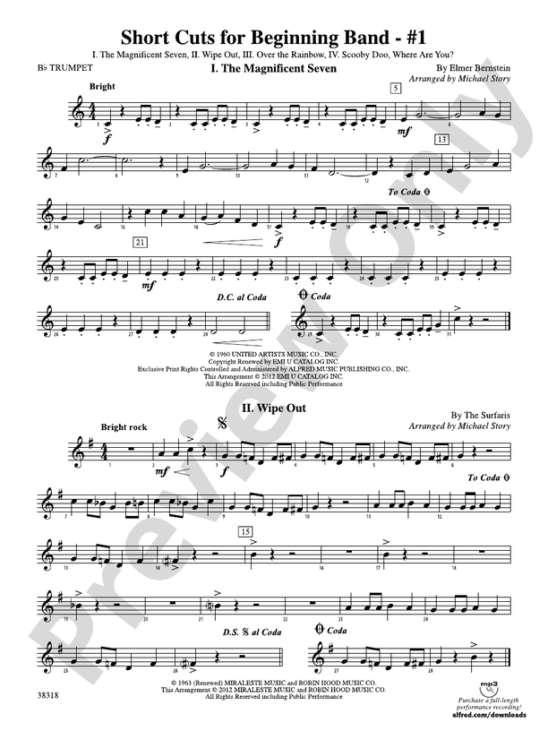 Short Cuts for Beginning Band -- #1: 1st B-flat Trumpet: 1st B-flat ...