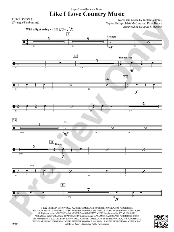Like I Love Country Music: 2nd Percussion: 2nd Percussion Part ...