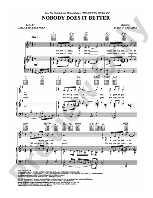Nobody Does It Better: Piano/Vocal/Chords: Carly Simon - Digital Sheet Music Download
