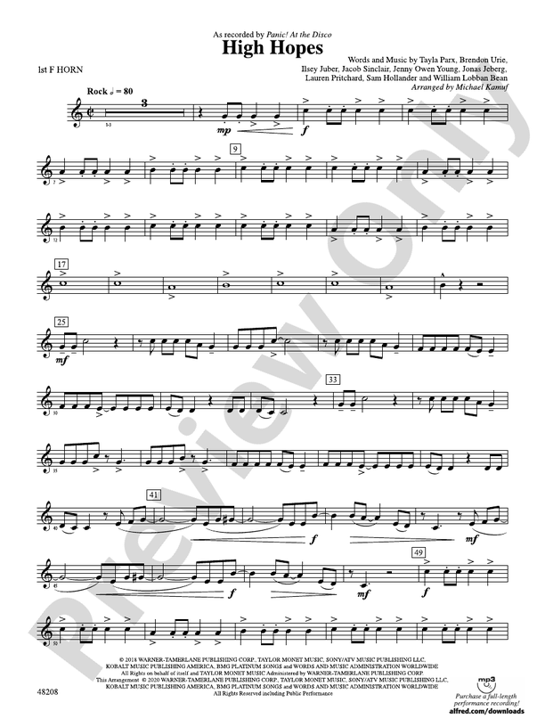 High Hopes: 1st F Horn: 1st F Horn Part - Digital Sheet Music Download