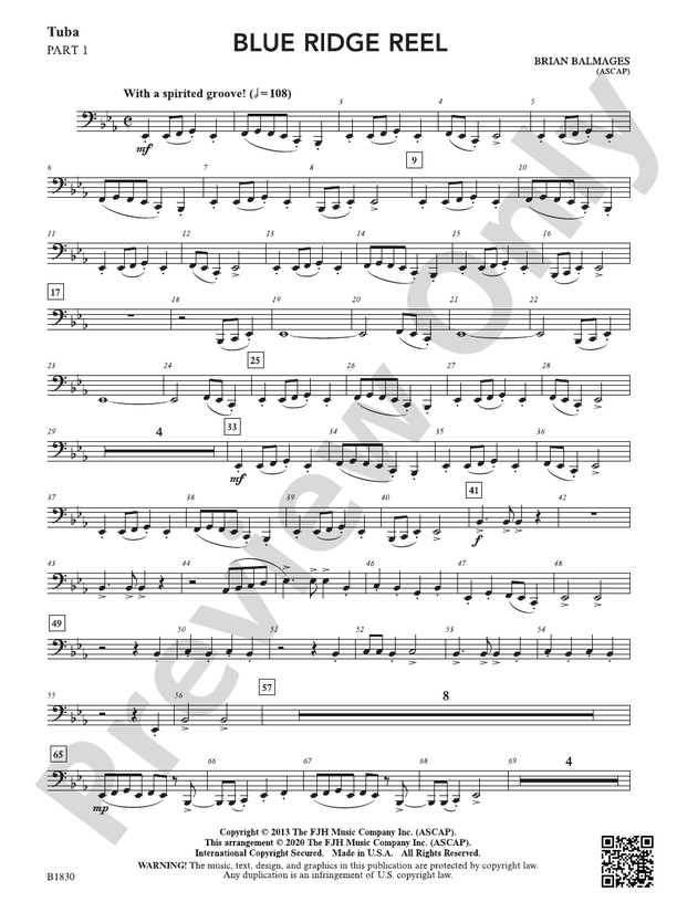 Blue Ridge Reel: Part 1 Tuba: Part 1 Tuba Part: Brian Balmages ...