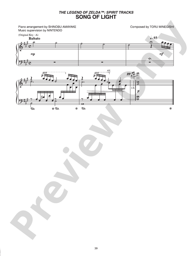 The Legend of Zelda™: Spirit Tracks Song of Light: Piano: Nintendo® - Digital Sheet Music Download