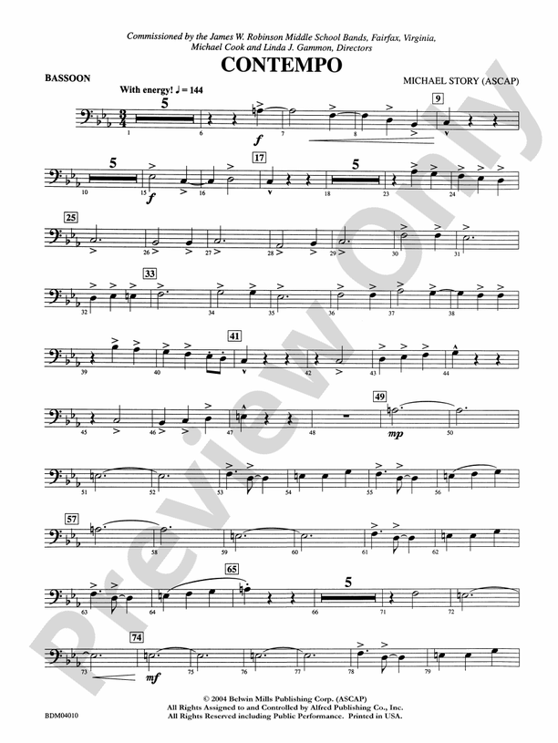 Contempo: Bassoon: Bassoon Part - Digital Sheet Music Download