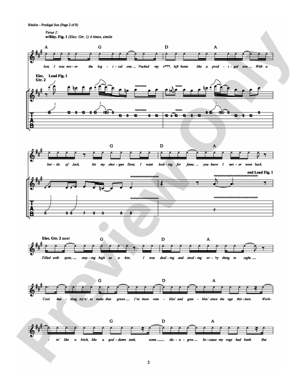 Prodigal Son: Guitar TAB: Kid Rock - Digital Sheet Music Download