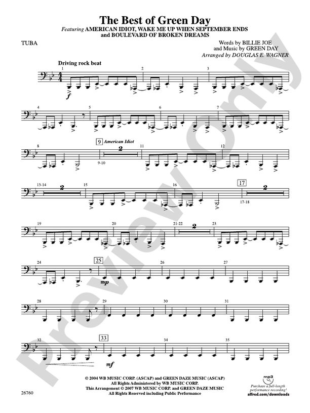 The Best of Green Day: Tuba: Tuba Part - Digital Sheet Music Download