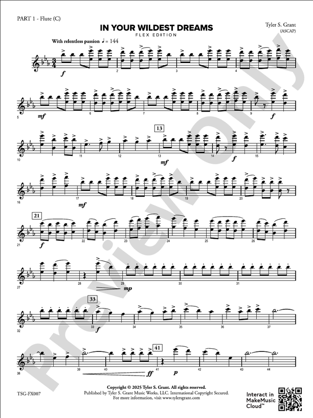 In Your Wildest Dreams : Part 1 - Flute (C): Part 1 - Flute (C) Part: Tyler S. Grant - Digital ...