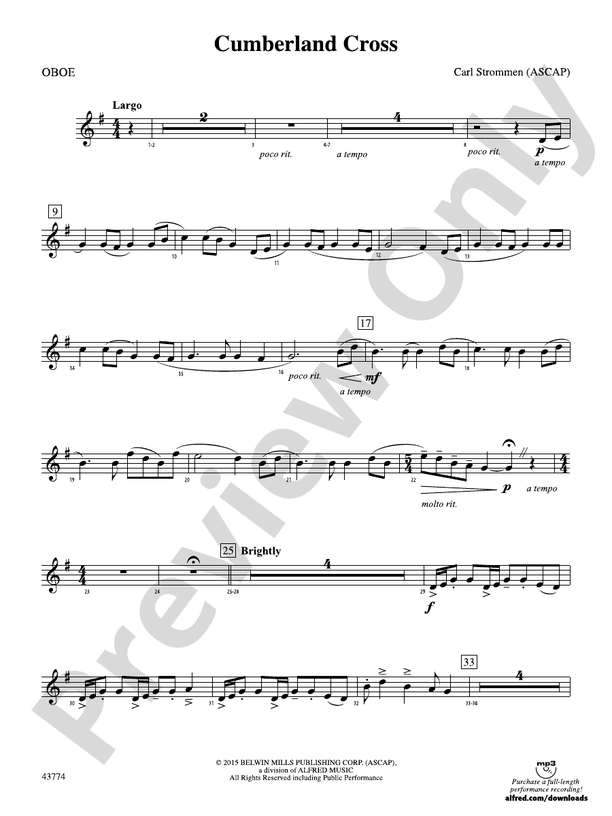 Cumberland Cross: Oboe: Oboe Part - Digital Sheet Music Download