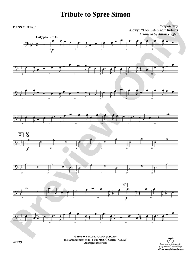 Tribute to Spree Simon: Electric Bass: Electric Bass Part - Digital ...