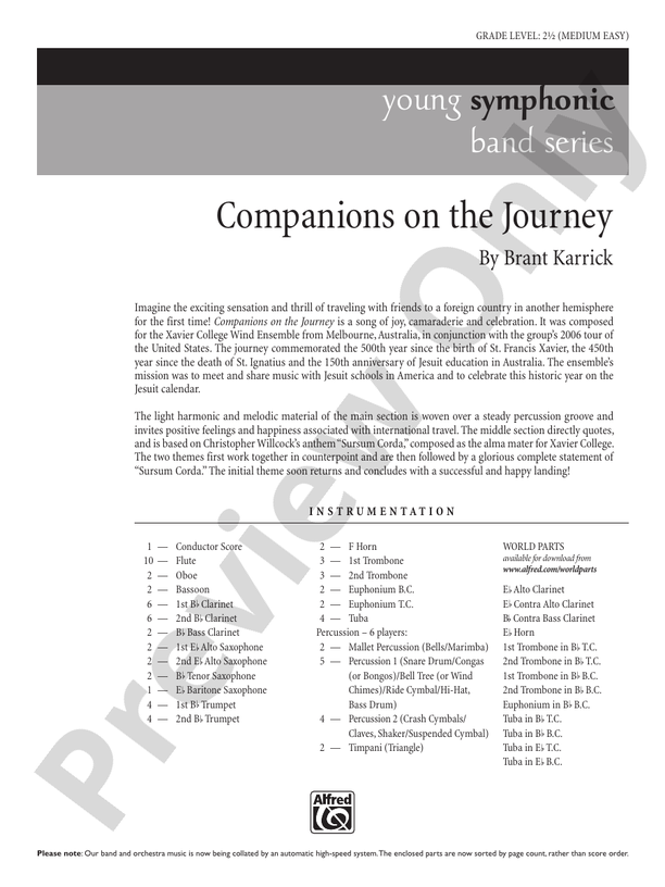 Companions on the Journey: Concert Band Conductor Score & Parts: Brant ...