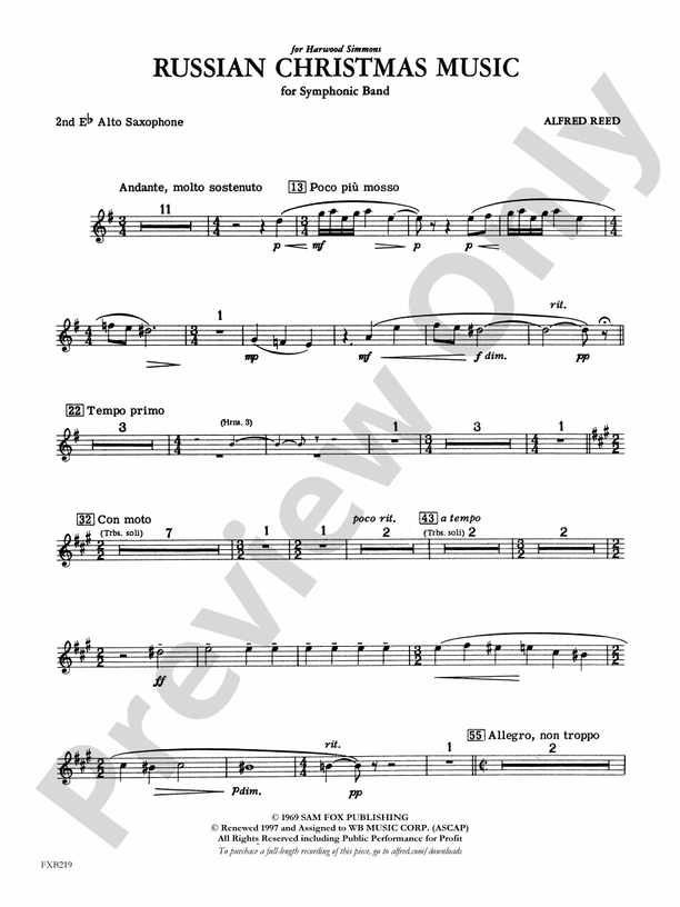 Russian Christmas Music: 2nd E-flat Alto Saxophone: 2nd E-flat Alto Saxophone Part - Digital ...