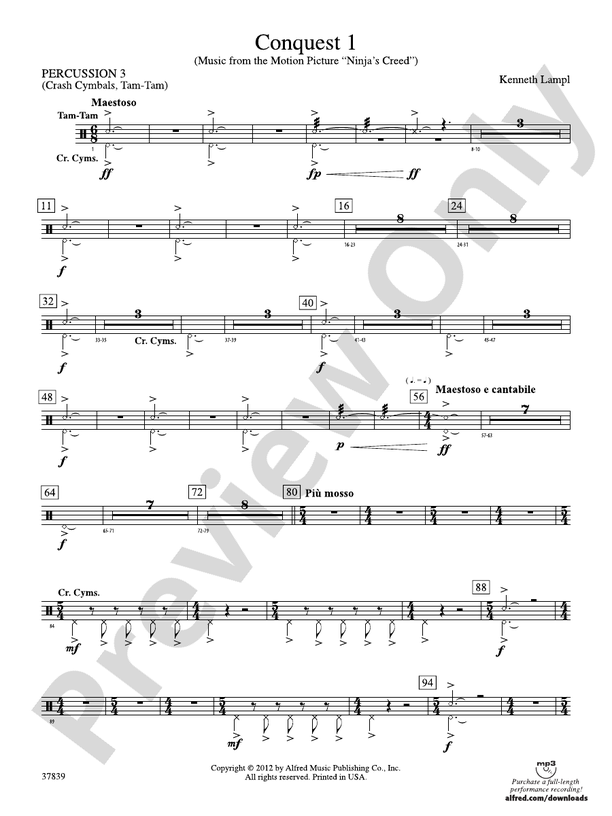 Conquest 1 (from the motion picture Ninja's Creed): 3rd Percussion: 3rd ...