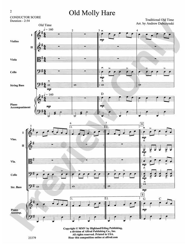 Old Molly Hare: String Orchestra Conductor Score & Parts: Andrew H ...