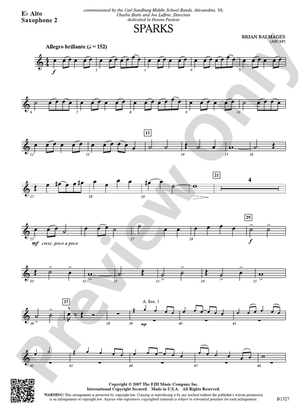 Sparks: E-flat Alto Saxophone 2: E-flat Alto Saxophone 2 Part: Brian Balmages - Digital Sheet ...
