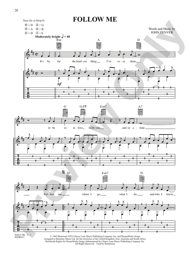 Follow Me: Guitar: John Denver - Digital Sheet Music Download