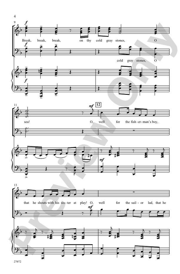 Break, Break, Break: SSATB Choral Octavo: Ruth Morris Gray - Digital Sheet Music Download