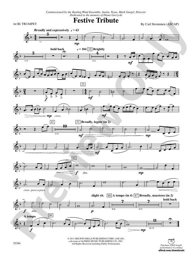 Festive Tribute: 1st B-flat Trumpet: 1st B-flat Trumpet Part - Digital Sheet Music Download