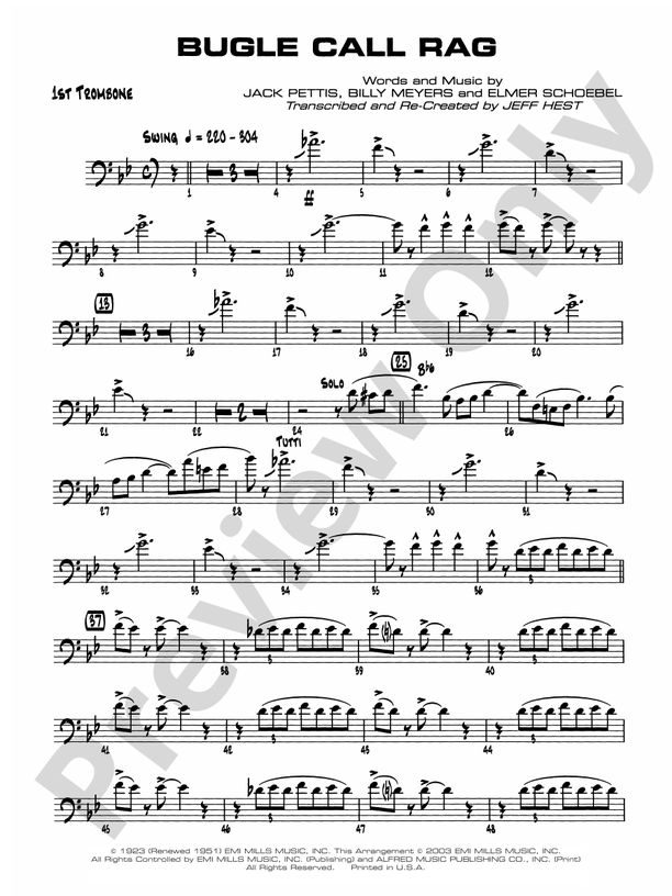 Bugle Call Rag: 1st Trombone: 1st Trombone Part - Digital Sheet Music ...