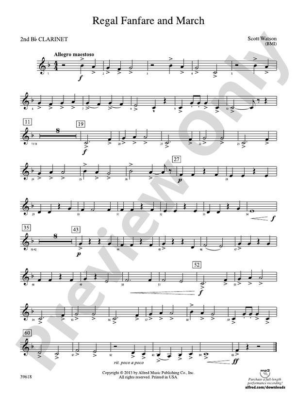 Regal Fanfare and March: 2nd B-flat Clarinet: 2nd B-flat Clarinet Part - Digital Sheet Music ...