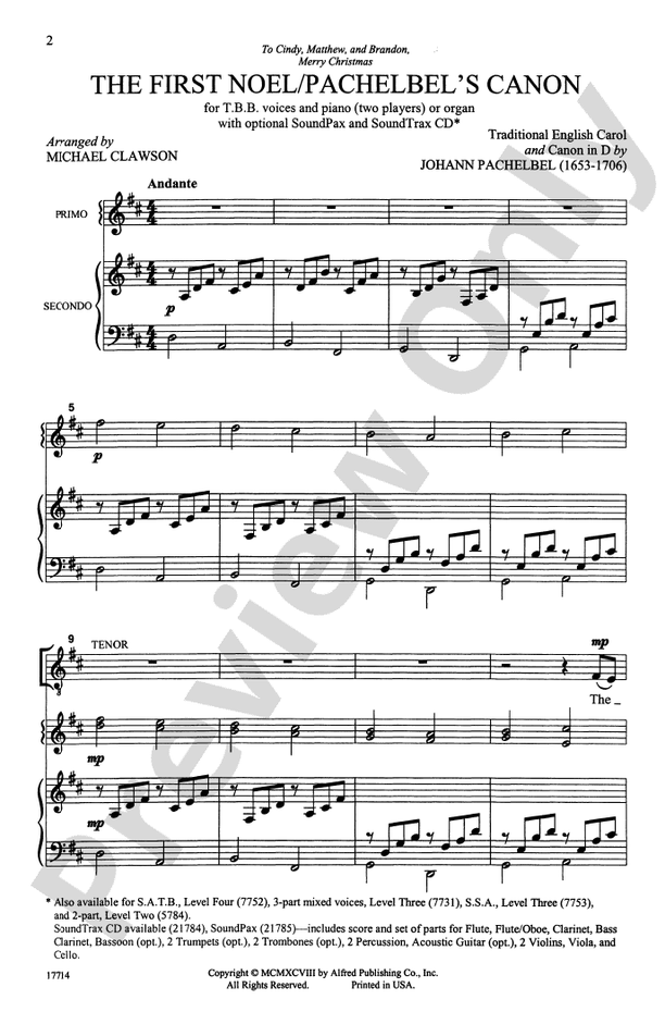 The First Noel / Pachelbel's Canon: TBB Choral Octavo - Digital Sheet Music Download
