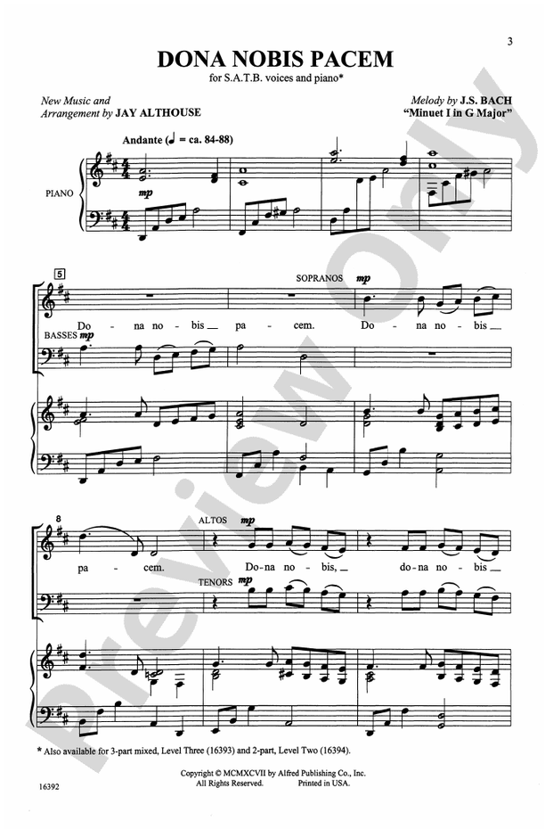 Dona Nobis Pacem: SATB Choral Octavo: Johann Sebastian Bach - Digital ...