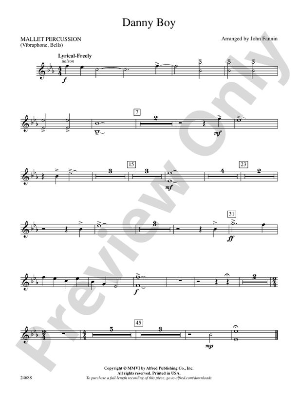 Danny Boy: Mallets: Mallets Part - Digital Sheet Music Download