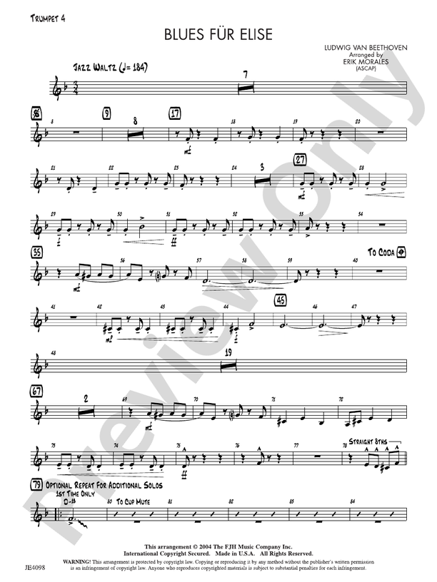 Blues für Elise: Trumpet 4: Trumpet 4 Part: Ludwig van Beethoven - Digital Sheet Music Download