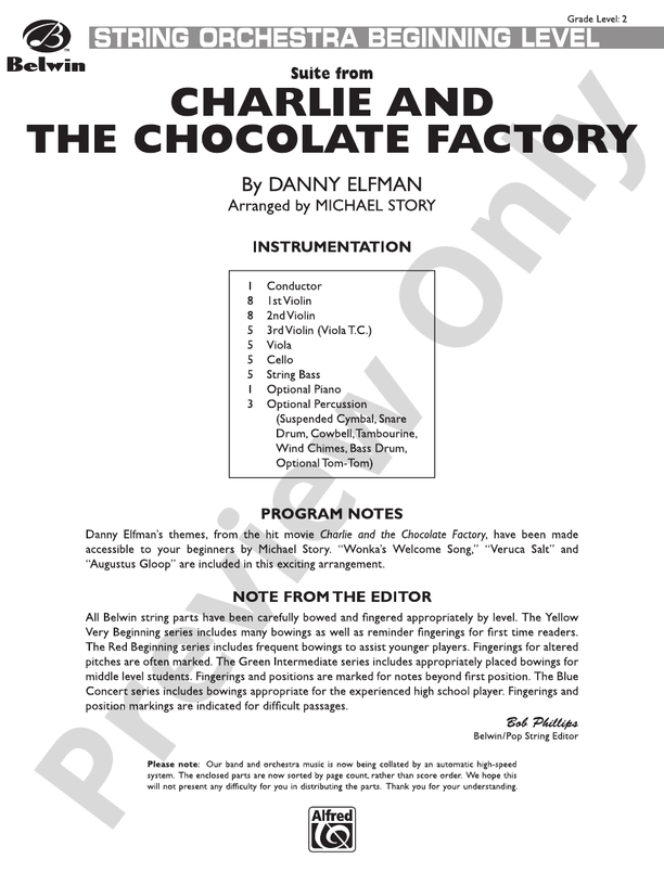 Charlie and the Chocolate Factory, Suite from: Score: String Orchestra ...