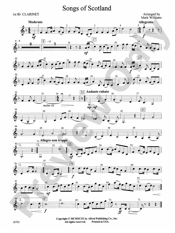 Songs of Scotland: 1st B-flat Clarinet: 1st B-flat Clarinet Part - Digital Sheet Music Download