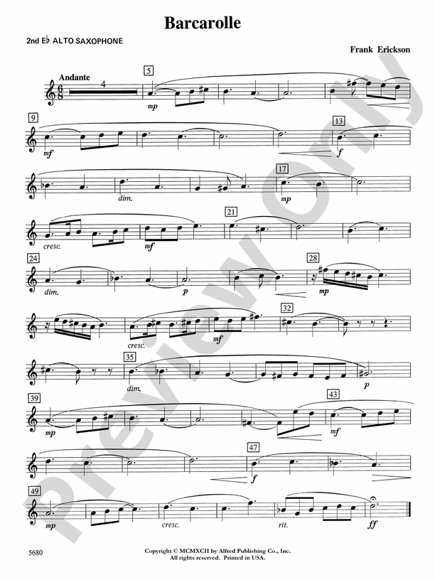 Barcarolle: 2nd E-flat Alto Saxophone: 2nd E-flat Alto Saxophone Part ...
