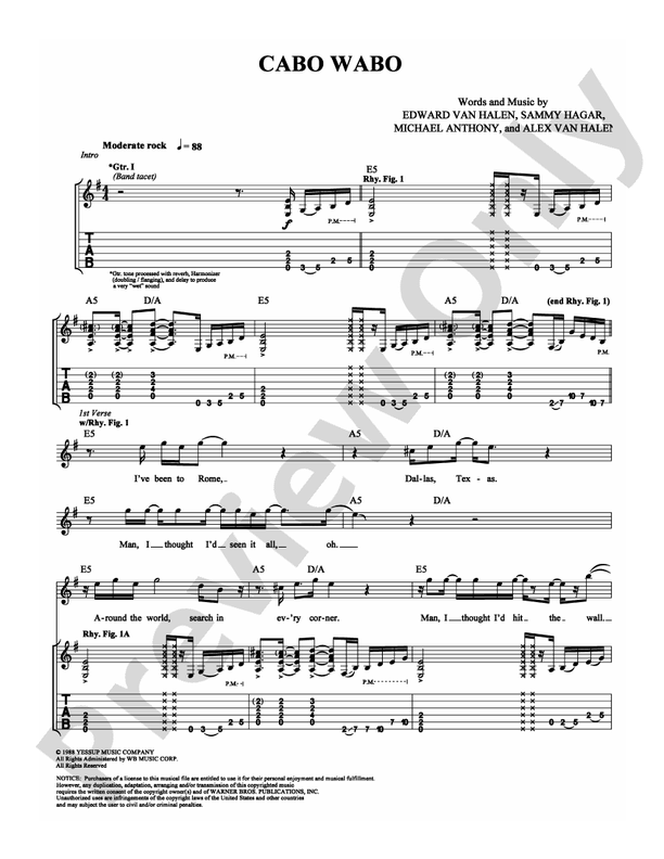 Cabo Wabo: Guitar TAB: Van Halen - Digital Sheet Music Download