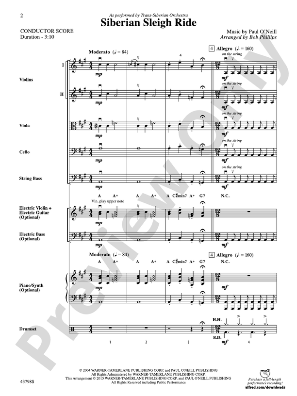 Siberian Sleigh Ride: Score: String Orchestra Score - Digital Sheet ...