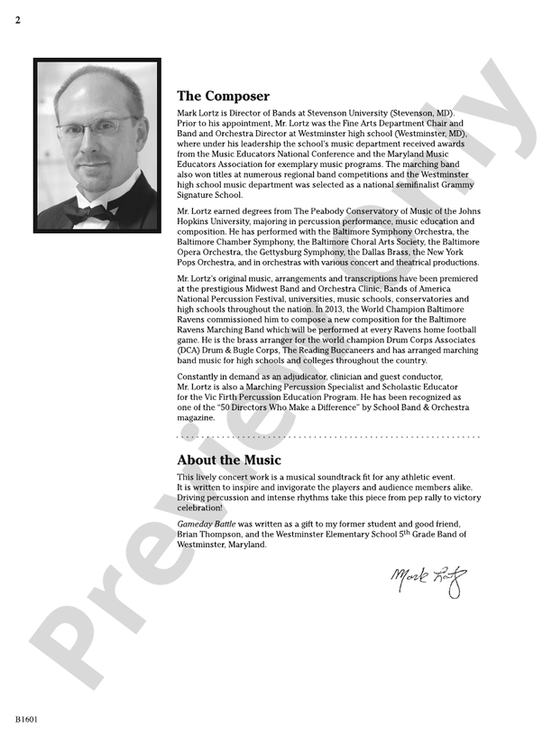 Gameday Battle: Score: Concert Band Score: Mark Lortz - Digital Sheet ...