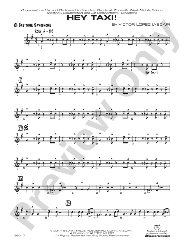 Hey Taxi!: E-flat Baritone Saxophone: E-flat Baritone Saxophone Part ...