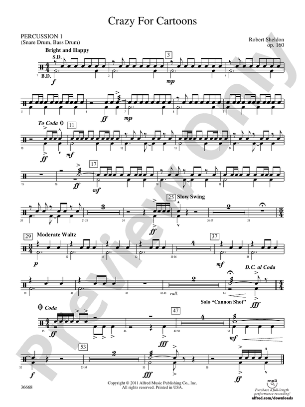 Crazy for Cartoons: 1st Percussion: 1st Percussion Part - Digital Sheet Music Download