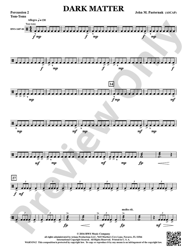 Dark Matter: 2nd Percussion: 2nd Percussion Part: John M. Pasternak - Digital Sheet Music Download