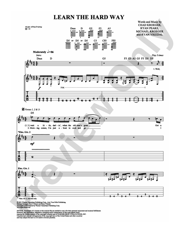 Learn the Hard Way: Guitar TAB: Nickelback - Digital Sheet Music Download