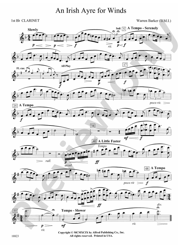 Irish Ayre for Winds: 1st B-flat Clarinet: 1st B-flat Clarinet Part ...