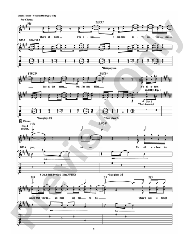 You Not Me: Guitar TAB: Dream Theater - Digital Sheet Music Download