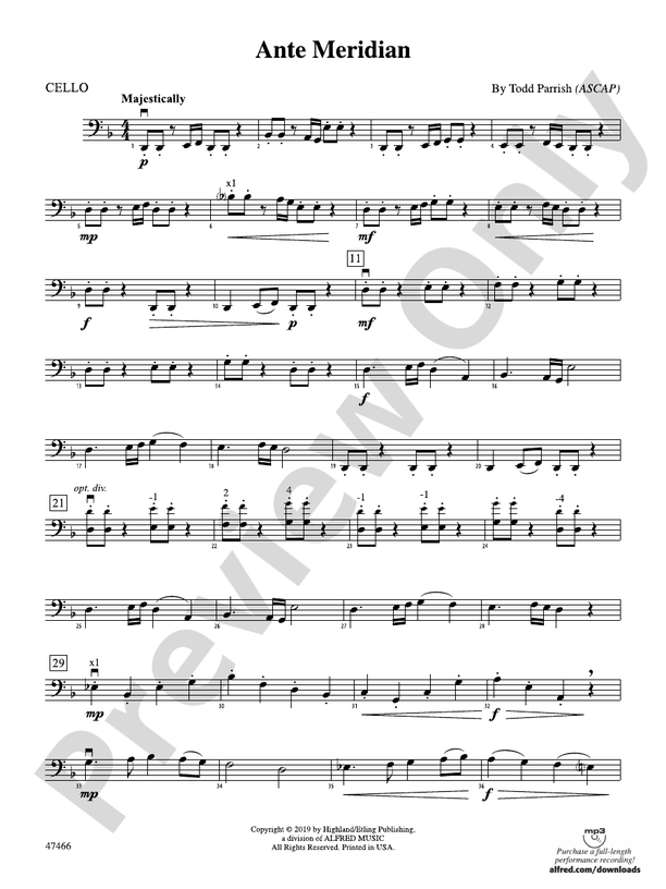 Ante Meridian: Cello: Cello Part - Digital Sheet Music Download