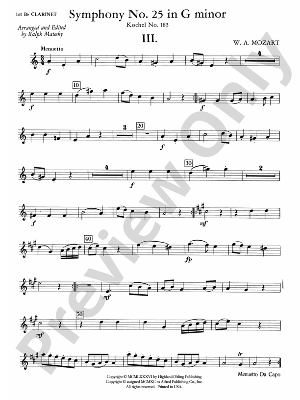 Mozart's Symphony No. 25 in G Minor, 3rd & 4th Movements: 1st B-flat ...